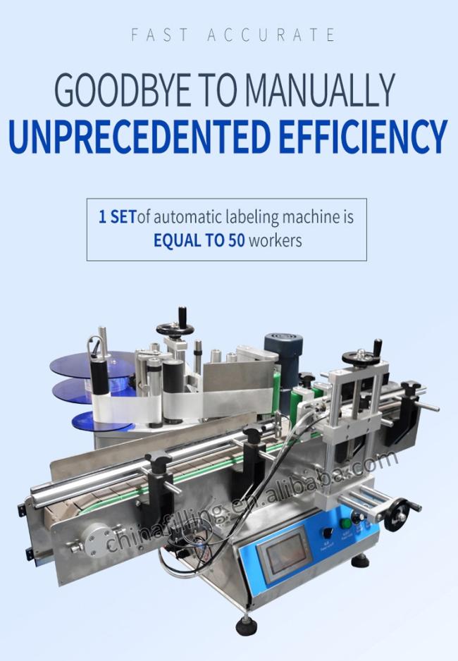 Tabletop Three Face Labeler Tinplate Can Adhesive Round Bottle Automatic Label Applicator Machine