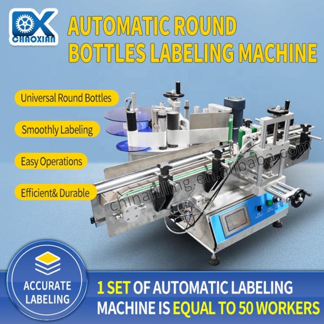 Tabletop Three Face Labeler Tinplate Can Adhesive Round Bottle Automatic Label Applicator Machine