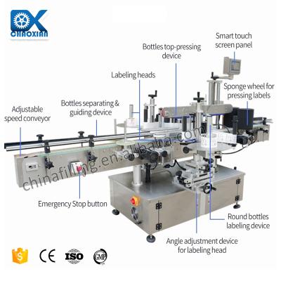 China Automatic Flat Round Drinks Supplements Pills Bottle Double Sides Labeler with Label Printer Machine for sale