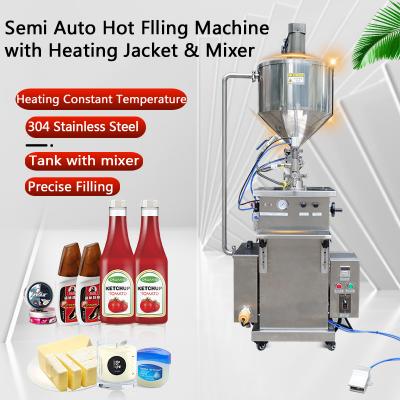 China Filler with Heater and Hopper Honey Cream Paste Heating Mixing Tank Petroleum Jelly Manual Filling for sale