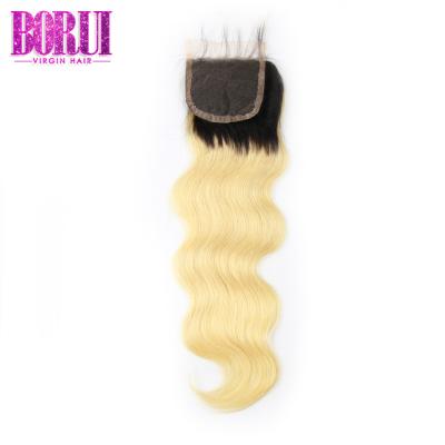 China extensões louras do cabelo do Weave 1b 613, cabelo humano do Weave louro com fechamento do laço 4*4 à venda