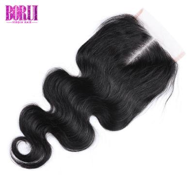 China Fechamento médio do laço do cabelo humano da onda do corpo da parte 4*4, extensões brasileiras do cabelo à venda