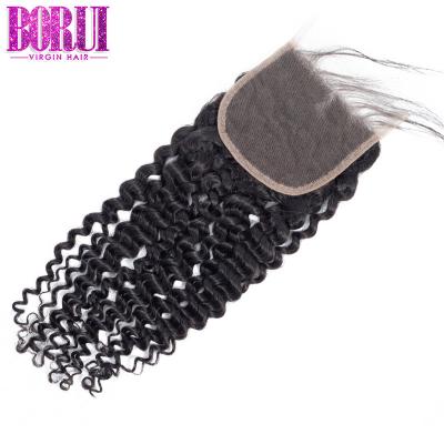 Cina capelli umani ricci profondi brasiliani di 4*4 5*5 6*6, chiusura del pizzo con i capelli del bambino in vendita