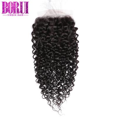 Cina capelli umani ricci profondi brasiliani di 4*4 5*5 6*6, chiusura del pizzo con i capelli del bambino in vendita