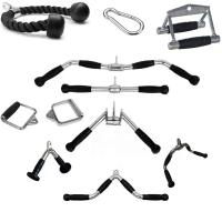 China Integrated Workout Gym Trainer Pull Down Bar Handle with Grips Cable Barbell Attachment for sale