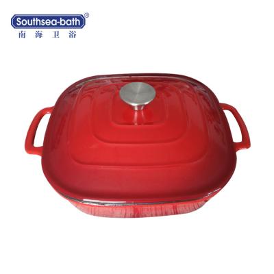 China Support buyer customized cheap Price 11 Inch Red Square Enamel Cast Iron Pot for sale