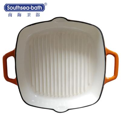 China 2018 Wholesale Customized Colorful Enamel Cast Iron Grill Pan with Grill Lines for sale