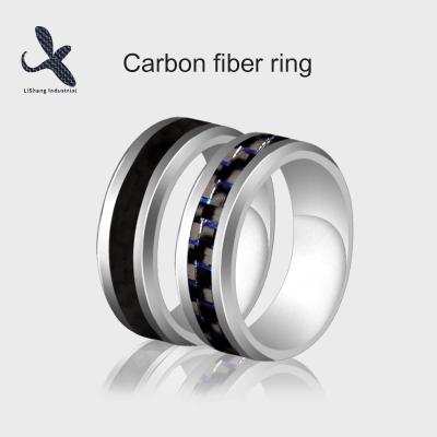 China Personalized Luxury Mens 8mm Wedding Silver Tungsten Steel Carbon Fiber Ring 2 colors for sale