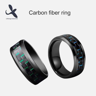 China Personalized Luxury Mens 8mm Wedding Tungsten Steel Carbon Fiber Ring 2 colors Electroplate Black for sale