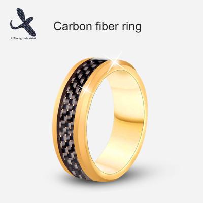 China Personalized Luxury Mens 8mm Wedding Tungsten Steel Carbon Fiber Ring 1 colors Electroplate Gold for sale