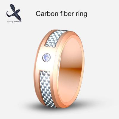 China Personalized Luxury Mens 8mm Wedding Tungsten Steel Carbon Fiber Ring Electroplate and Set Diamond for sale