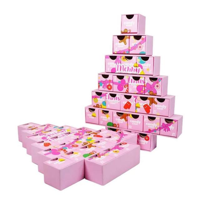 2025 New Custom Christmas Xmas Empty Advent Calendar Box Cosmetic Display Gift Packaging Drawer Box for Cosmetic Makeup Jewelry Beauty