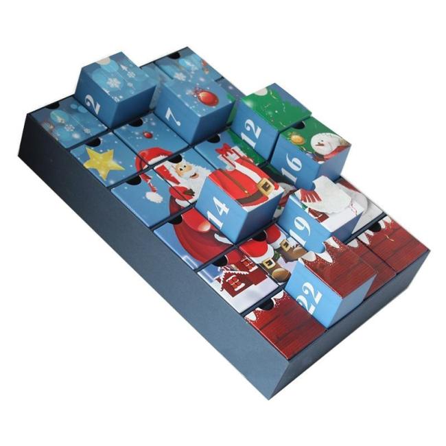 2025 New Custom Christmas Xmas Empty Advent Calendar Box Cosmetic Display Gift Packaging Drawer Box for Cosmetic Makeup Jewelry Beauty