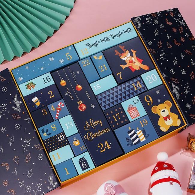 Open Door Magnetic Box Christmas Xmas Gift Packaging Food Box Advent Calendar Custom Product Packing Box for Toy Chocolate Cosmetic Jewelry