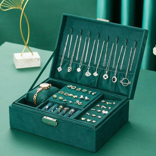 China Wholesale Luxury 23*17*8.5cm New Flannel Jewelry Box Necklace Watch Jewelry Storage Box Multi-Layer Large-Capacity Jewelry Box