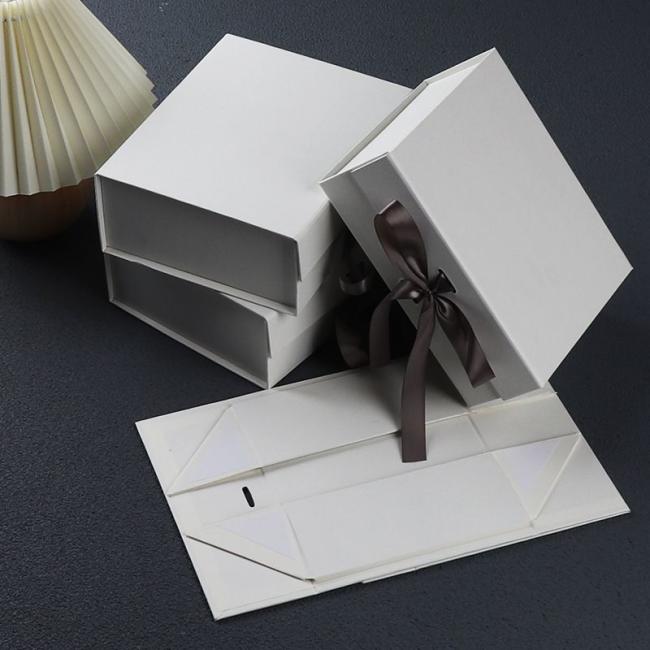 Custom Logo Printed Folding Carton Box, Rigid Cardboard Ribbon Closure Magnetic Paper Gift Box