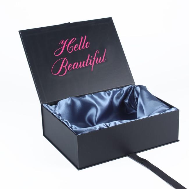Foldable Rigid Cardboard Cosmetics Makeup Jewelry Clothes Magnetic Folding Closure Shopping Black Paper Gift Packaging Packing Box for Watch Wedding Party