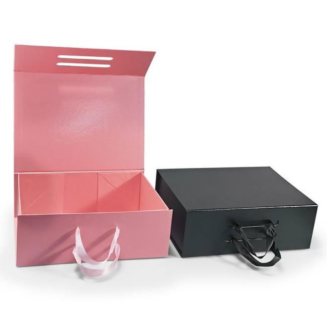 Foldable Rigid Cardboard Cosmetics Makeup Jewelry Clothes Magnetic Folding Closure Shopping Black Paper Gift Packaging Packing Box for Watch Wedding Party