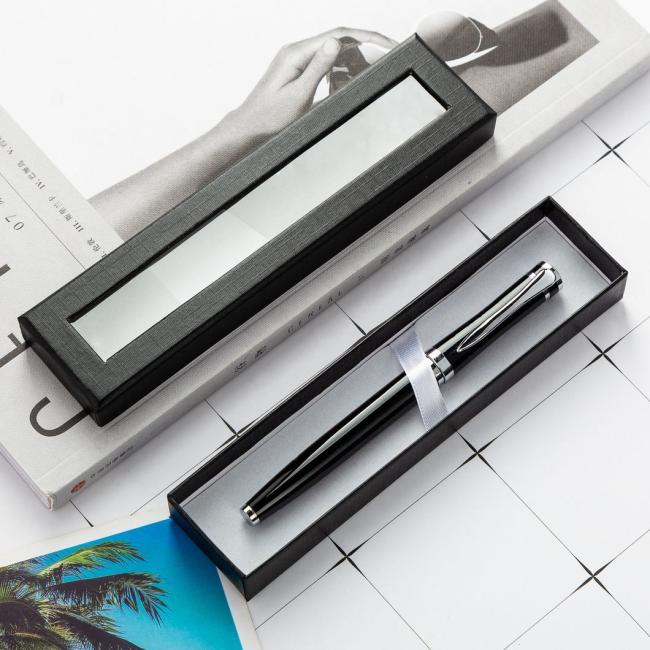 China Wholesale 100% Recyclable Cardboard Paper Box, Black Linean Art Paper Pasted Pen Gift Packaging Box with Window
