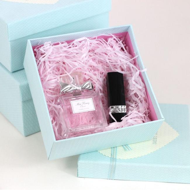 New Arrival Rigid Lid and Base Carton Paper Cardboard Packaging Square Gift Box for Jewelry Cosmetic Perfume Lipstick Makeup Ring with Bowtie Thanks Card
