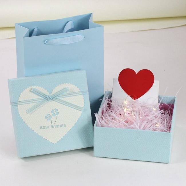 New Arrival Rigid Lid and Base Carton Paper Cardboard Packaging Square Gift Box for Jewelry Cosmetic Perfume Lipstick Makeup Ring with Bowtie Thanks Card