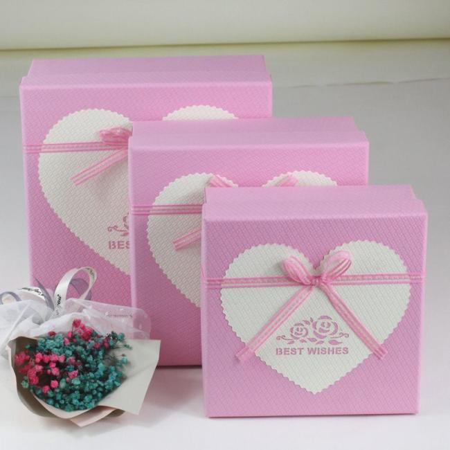 New Arrival Rigid Lid and Base Carton Paper Cardboard Packaging Square Gift Box for Jewelry Cosmetic Perfume Lipstick Makeup Ring with Bowtie Thanks Card