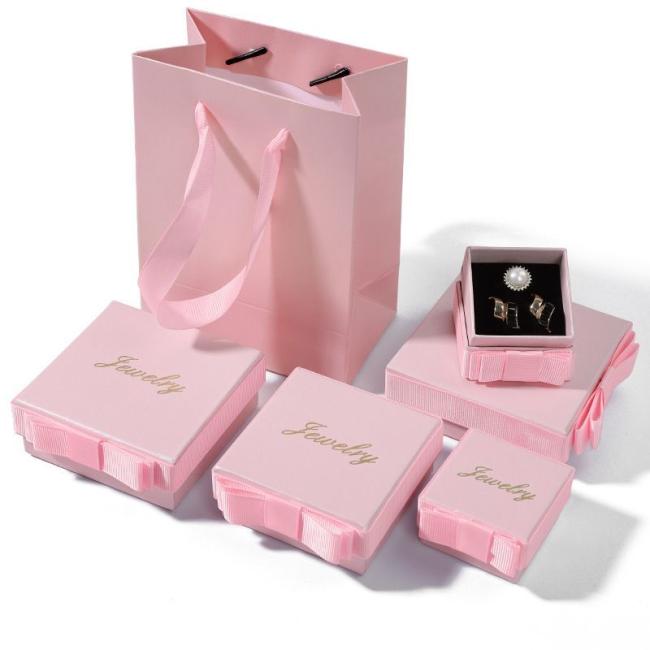 Pink Color Jewelry Gift Box, China Factory Wholesale Luxury Paper Packaging Box with Hot Stamping Custom Logo Printing