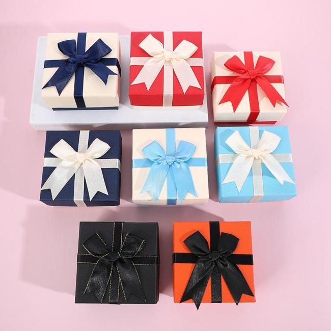 Custom Logo Printed Bow Tie Lid and Base Cardboard Paper Packaging Gift Box, Foam Insert Earrings Necklace Jewelry Box