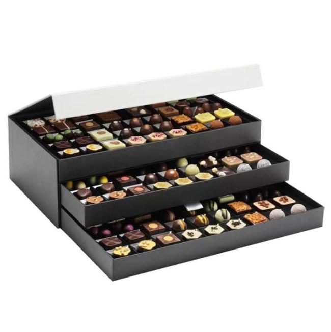 China Wholesale Custom Designed Embossed Texture Art Paper Pasted Cardboard Two-Layer Chocolate Candy Book Style Magnetic Packaging Gift Box with Compartment