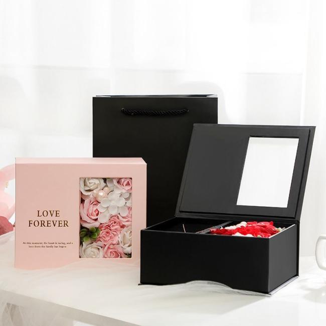 Custom Rigid Paper Packaging Gift Magnetic Foldable Packing Flowers Package Wedding Valentine Day Box with Ribbon