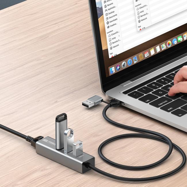 Close-up view of MSLFORCE USB A and C Ethernet Adapter ports