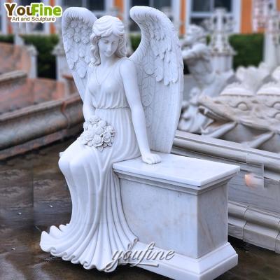 China Hand Carved Modern Outdoor Garden Marble Angel Statue Bench Headstone for sale