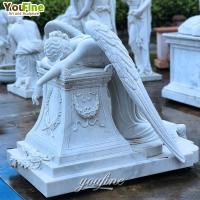 Quality Hand Carved Outdoor Cemetery White Angel Grabstein Marble Weeping for sale