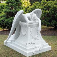 Quality Outdoor Memorial Tombstone Life Size White Marble Weeping Angel Monument for sale