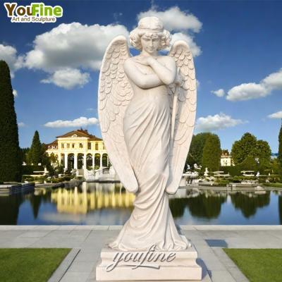 China Europe Garden Stone White Marble Sad Angel Statue Tombstone for Graves for sale