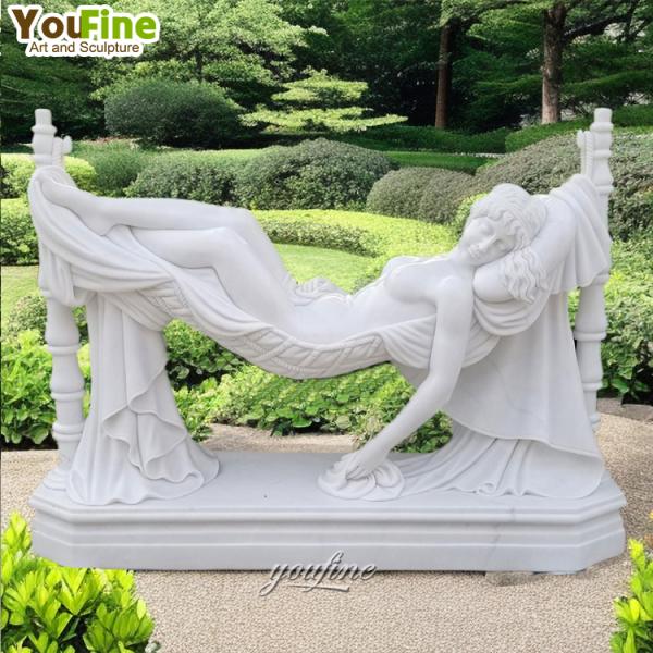 Quality Lying in Hammock Hand Carved Marble Woman Statue for sale