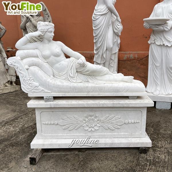Quality Life Size Hand Carved Natural Stone Marble Lying Nude Woman Statues for sale