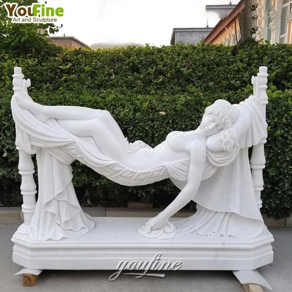 Quality Life Size Outdoor Garden Decor Natural Marble Lying Lady Statue for sale