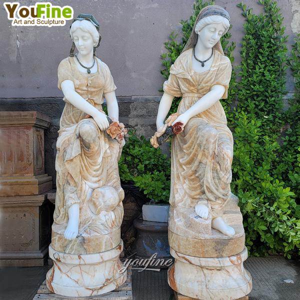 Quality Hand Carved Life Size Outdoor Standing Onyx Marble Lady Statue for sale