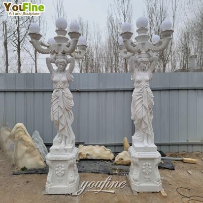 China Custom Garden Outdoor Decoration Life Size White Marble Lady Lamp Statue Sculpture for sale