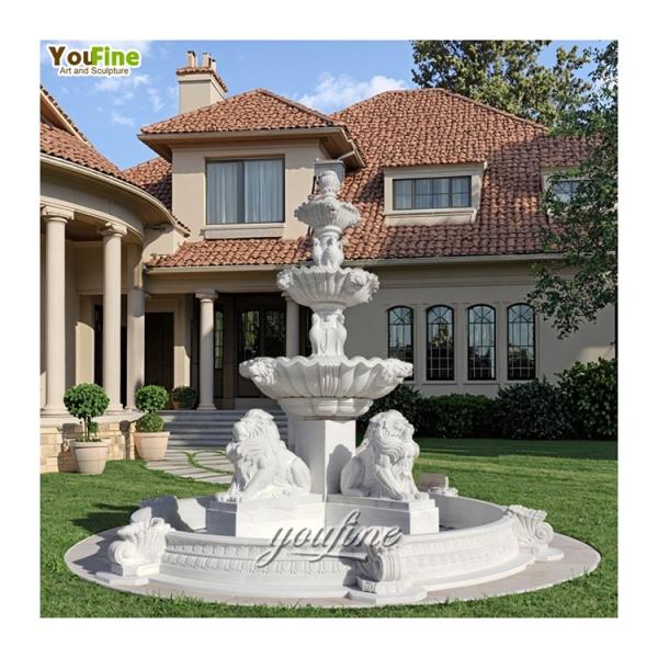 Quality Outdoor Garden Courtyard White Marble Lion Head Fountain for sale