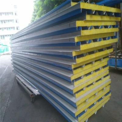 China corrugated blue color steel roofing sheet glass wool sandwich roof  panel for 20ft container house for sale