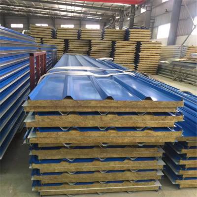 China corrugated prepainted blue metal  steel rock wool  sandwich panel for roof for sale