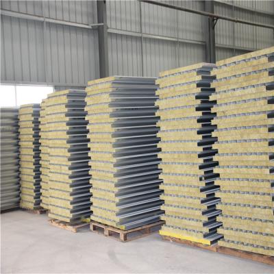 China heat insualation corrugated grey white caravan wall  rock wool sandwich panel for sale