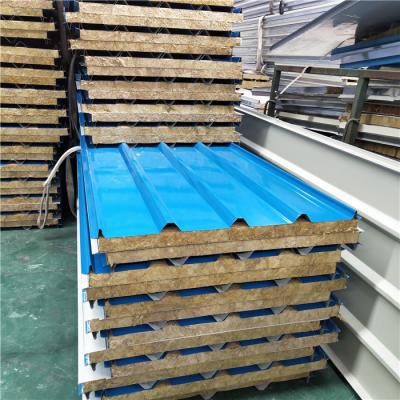China RAL 5015 color corrugated 50mm rock wool sandwich roof panel for factory building for sale