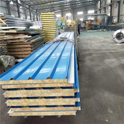 China 960mm blue color 50mm rock wool sandwich roof panel with waterproof cap for roof for sale