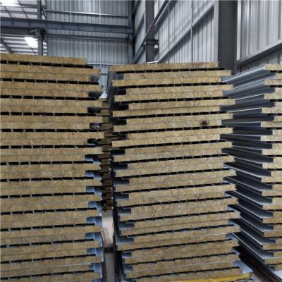 China 960-50-0.376mm insulated rock wool sandwich roof panels with 30 minutes fire resistant for sale