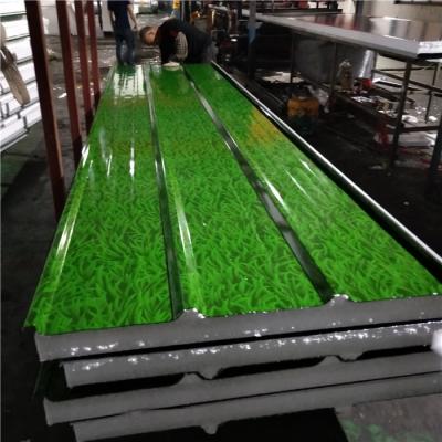 China overlap waterproof 75mm silver paper eps sandwich roof panel with 0.426mm grass steel sheet up for sale