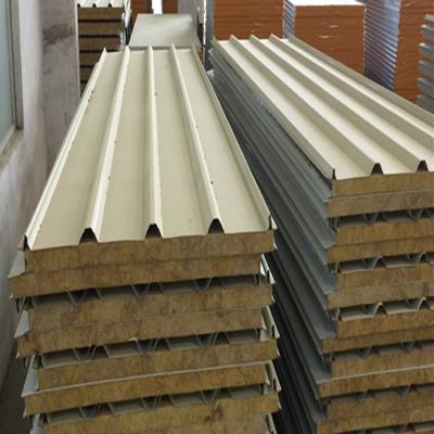 China ivory white  50mm rock wool z-lock sandwich roof panel with 60kg for prefab house for sale