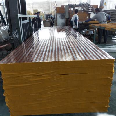 China 75mm lightweight rock wool sandwich wall panel with 0.426mm wood grain steel and film both side for sale